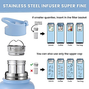 Lexlion Tea Infuser Bottle - Fruit Infuser Water Bottle 32 Oz, Triple Walled Insulated Stainless Steel Bottle, Thermal Leaf Infuser, Silicone Sleeve, 3 Lids Leakproof, Metal Mug Gallon
