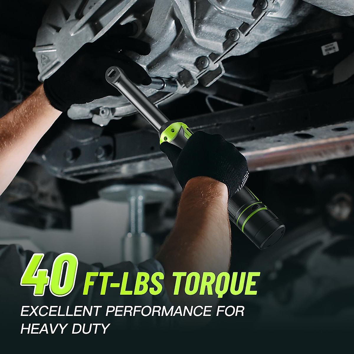 Robustrue 3/8" Cordless Ratchet Wrench, 6 inch Extended Ratchet Wrench, 40Ft-lbs 400RPM Cordless Ratchet, 2 Batteries Power Electric Ratchet Driver with Variable Speed, 7 Sockets, LED Light