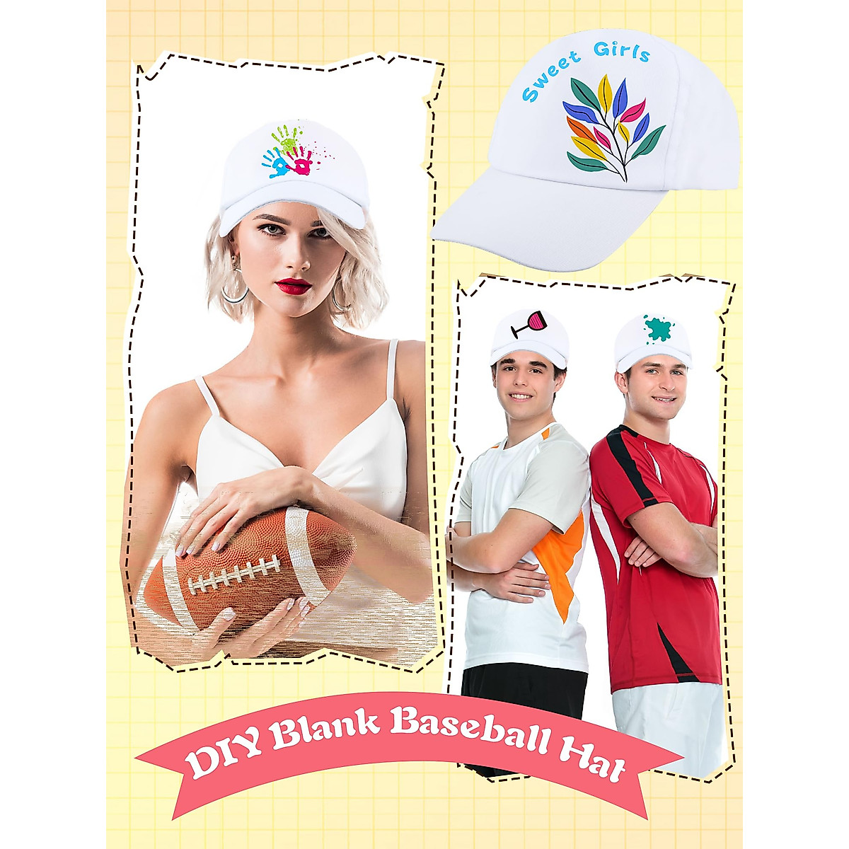 SGBETTER 40 Pcs White Baseball Hats DIY Painting Baseball Caps Adjustable Plain Blank Cap for Adult Kids Outdoor Sports Running Camp