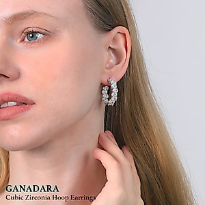 Cubic Zirconia Hoop Earrings for Women - CZ Inside-Out Open C Hoop Earrings with 14k Gold Plated Sterling Silver Post for Daily Party Wedding (Silver)