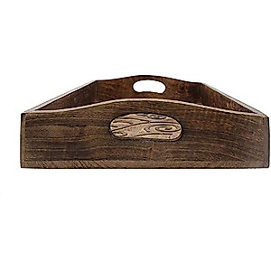 SUNDERSHALA Wooden Decorative Serving Tray, Wooden Tray with Handles Natural Finish, Great for Dinner Trays, Tea Tray, Bar Tray, Breakfast Tray - Hand Carving Creates a Truly Unique Furnishing Accent
