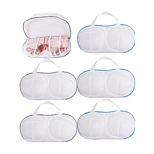 LEACIEN 6Pcs Bra Washing Laundry Mesh Bras Laundry Bag with Handle and Zipper Underwear Bag for Washing Machine (3 White Blue+3 White Grey)