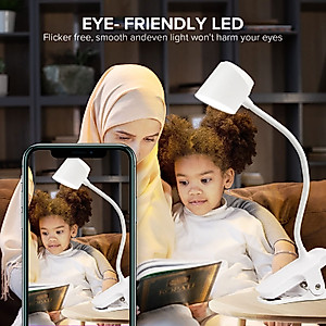 SANSI Clip on Reading Lights, LED Desk Lamp with Flexible Gooseneck, 3 Brightness Level, Clamp Light with Touch Control for Dorm Study Office Bedroom, USB Rechargeable, Eye-Caring, and Energy Saving