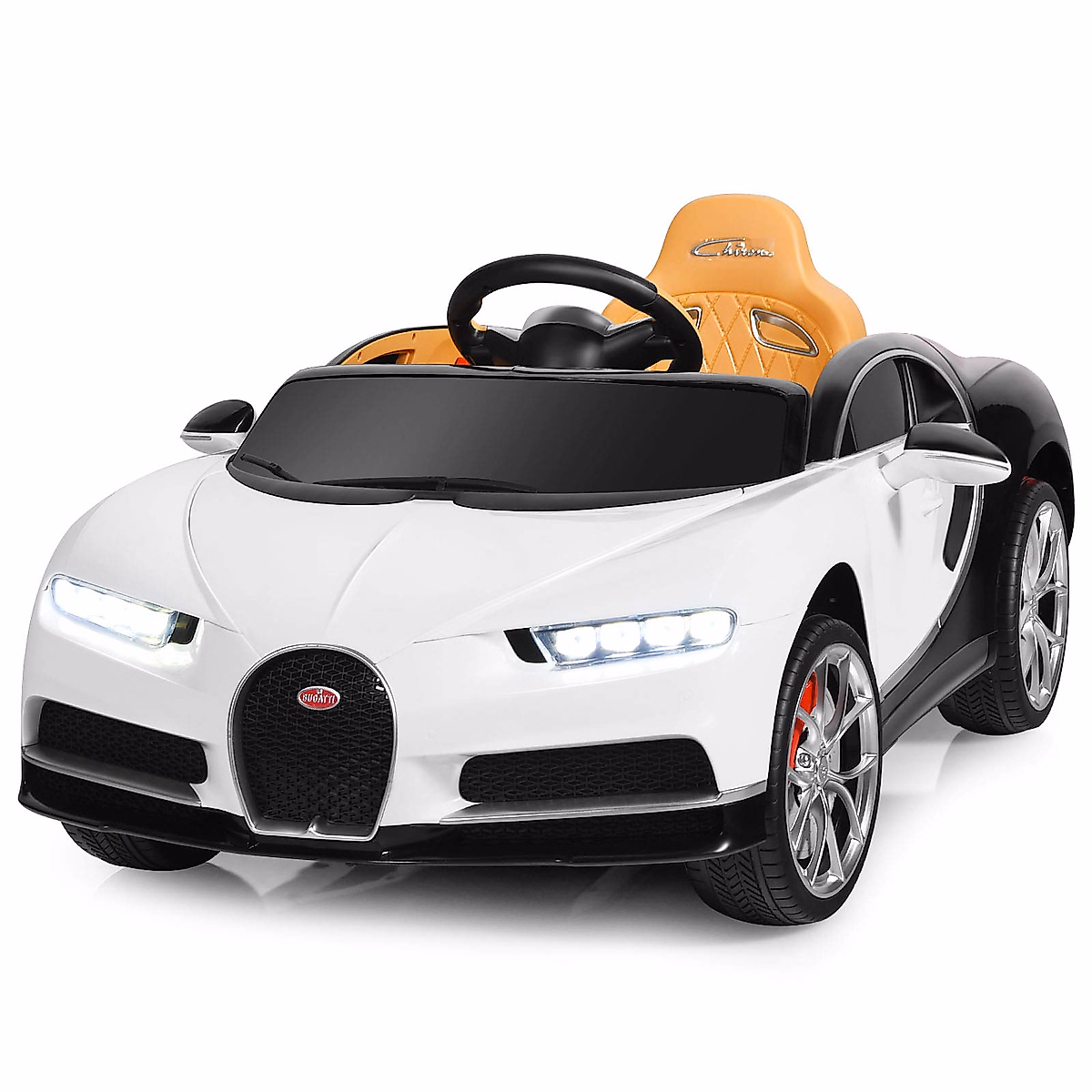 Costzon Ride on Car, Licensed Bugatti 12V Battery Powered Car w/ 2.4G Remote Control, Music, LED Lights, Horn, High/Low Speed, MP3/USB/TF, Spring Suspension, Electric Vehicle for Boys Girls (White)