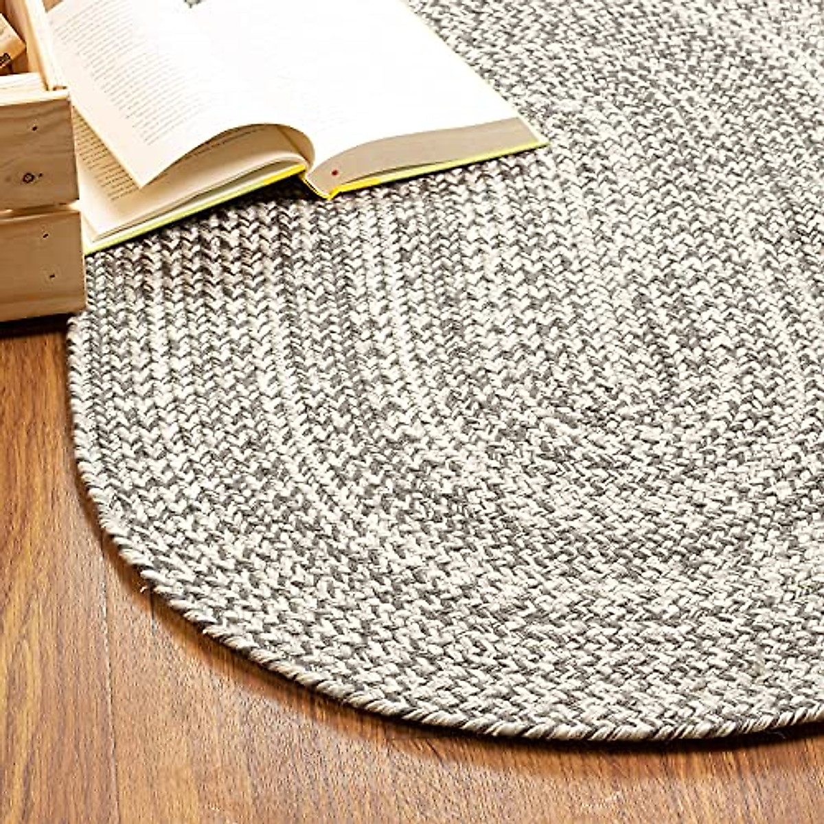 Super Area Rugs Cantebury Handmade Farmhouse Indoor/Outdoor Braided Rug Charcoal, Gray, Light Gray, White 4' x 6' Oval