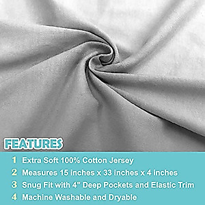 American Baby Company 15" x 33" Fitted Bassinet Sheet, 100% Natural Cotton Jersey Knit, Grey, Soft Breathable, for Boys and Girls(Pack of 1)