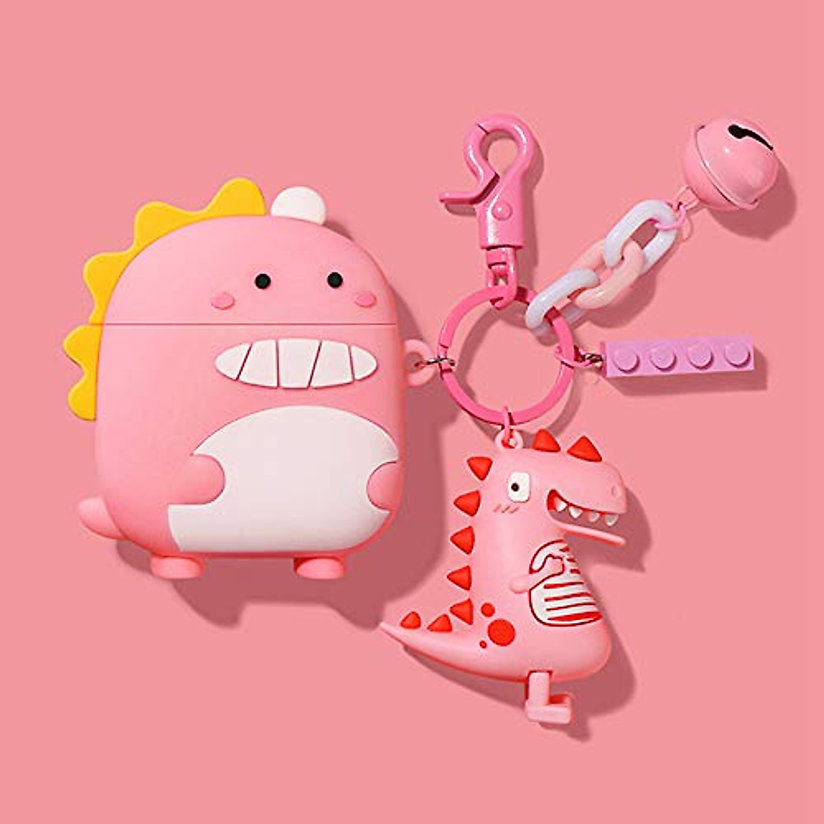 Compatible with Airpods Case, Silicone 3D Cute Animal Penguin Chicken Duck Reindeer Piggy Fun Cartoon Character Airpod Cover, Kawaii Funny Fashion Cool Design Skin (AirPods 1,2, Pink Dinosaurs)