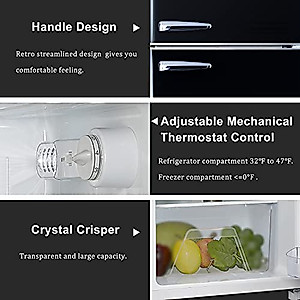 Galanz GLR40TBKER Retro Compact Refrigerator, Mini Fridge with Dual Doors, Adjustable Mechanical Thermostat with Freezer, 4.0 Cu Ft, Black