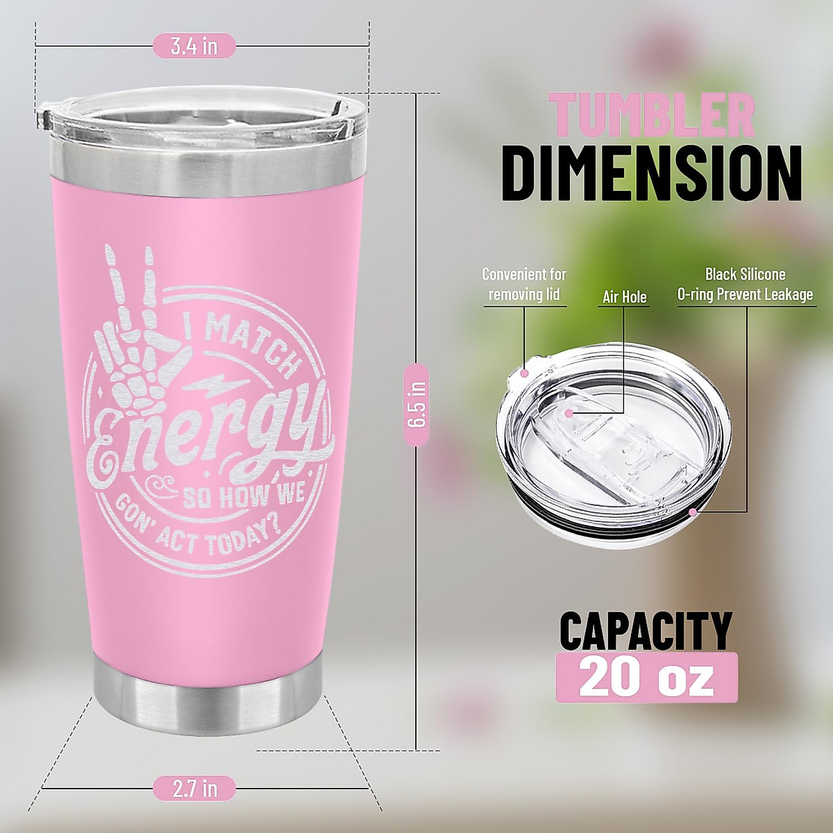 Generic Funny gifts for women/Men-match energy tumbler-Birthday Gifts for Women/Men Funny, Witty & Sarcastic Travel Coffee Mug W/Slider Lid-Cheer up somebody’s day gift-Engraved Tumbler (Baby Pink)
