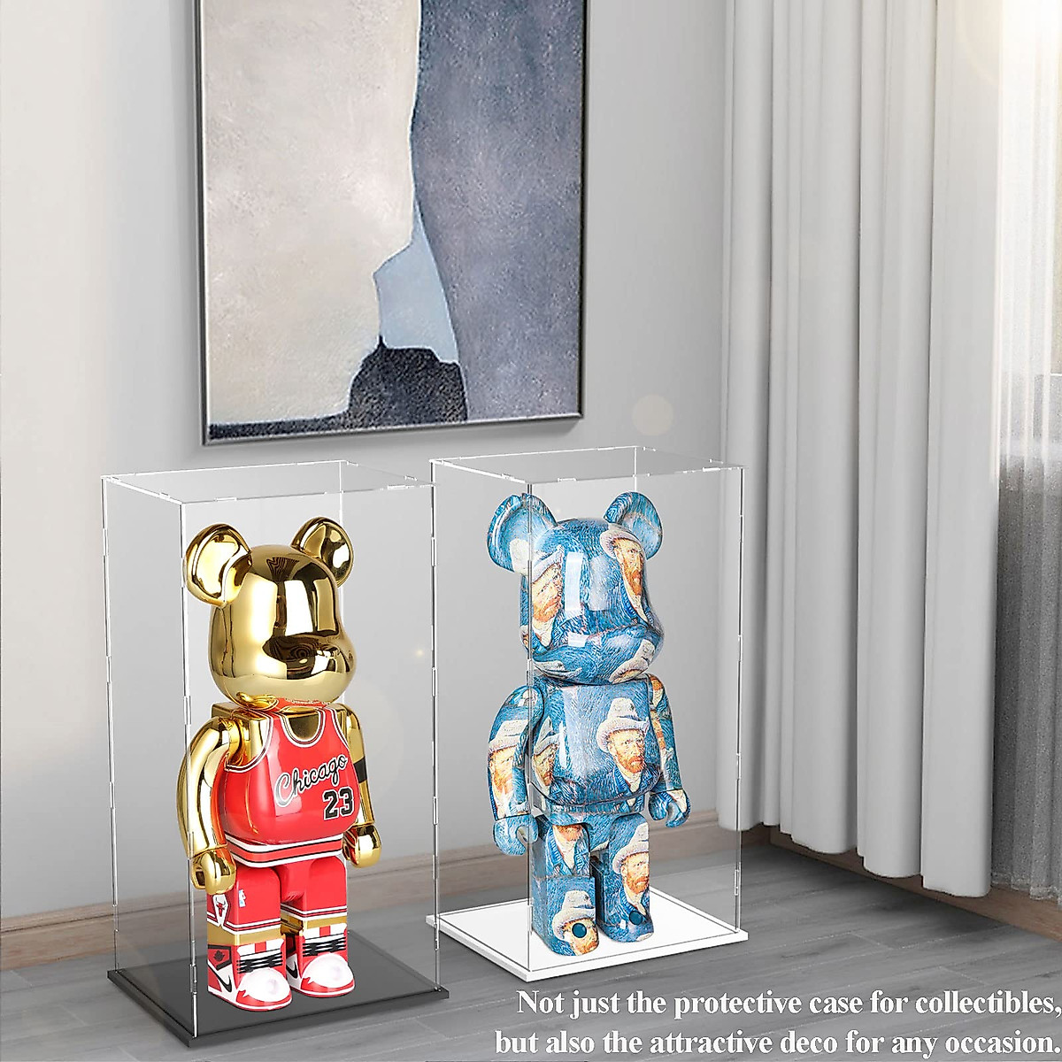 DuvinDD Acrylic Display Case for Large Collectibles, 29 inch Tall Clear Display Box for Bearbrick 1000% Lego 10341 Doll Figure Dustproof Protective Showcase Stand, Assemble Acrylic Box with Black Base