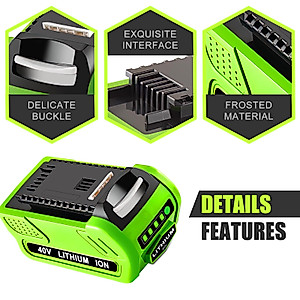 Replacement Battery for Greenworks 40V Battery 29472 29462 29252 20202 22262 25312 21242 Lithium Battery Compatible with GreenWorks G-MAX 40 Volt Cordless ChainsawTools 【 40V 6000mAh】 (Green)