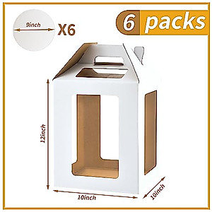 Hzzycaxli 6Pcs Tall Cake boxes with 6 windows and Cake Boards,10x10x12 Inch Large Tiered Cake Box for Wedding Birthday Transport,Durable White Bakery Box Disposable Cake Containers Cake Boxes