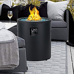 BALI OUTDOORS 23 inch Propane Gas Fire Pits, 50,000 BTU Round Gas Fire Pit with Fire Glass, Column Fire Bowl for Outdoor, Garden, Patio, Backyard