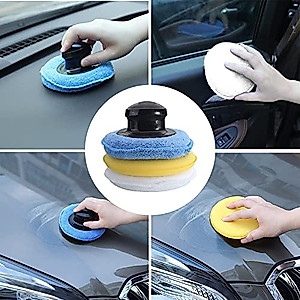 Carkio Microfiber Applicator Pads Car Wax Applicator Pads Pack of 5 Microfiber Sponge Applicators with Grip Handle