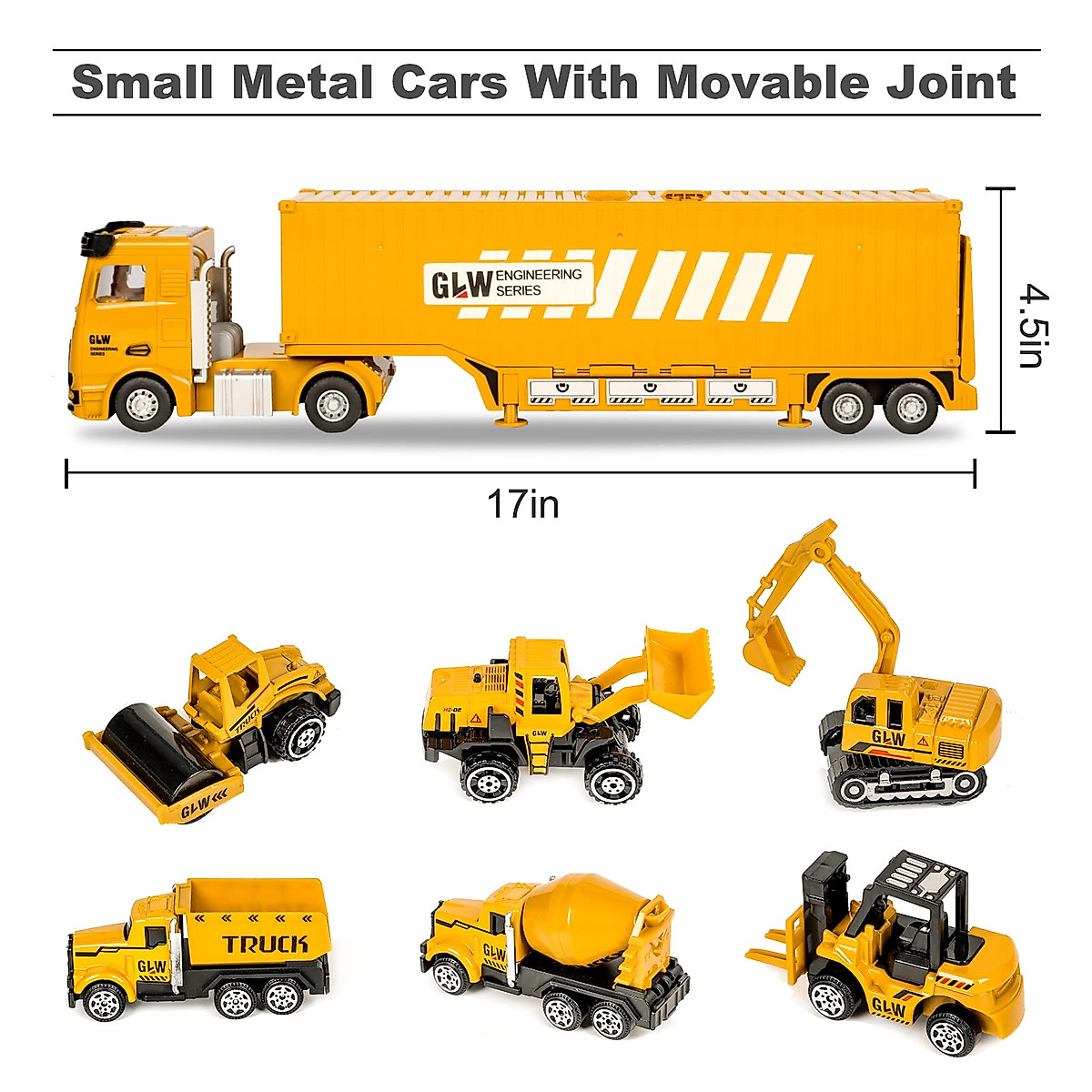 Construction Site Vehicles Toy Set, Kids Engineering Playset, Tractor, Excavator, Crane, Dump Trucks, Cement Mixer, Steamroller, Birthday Gift for 3 4 5 6 7 Year Old Toddlers Boys Children