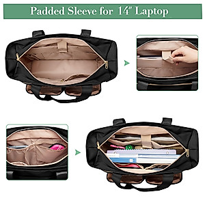 Fasrom Teacher Tote Bag for Work Women, Large Teacher Utility Bag with Padded Sleeve for up to 14 Inches Laptop and Teacher Supplies, Black (Patent Design)