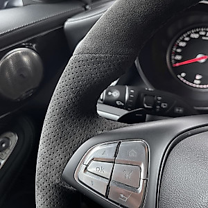 MEWANT Hand Sewn Dark Gray Steering Wheel Cover for Mercedes Benz A180 A200 B180 B200 C180 C200 C260 C300 E200 E300 CLS260 CLS300 GLC260 GLC300 GLE300 GLE320