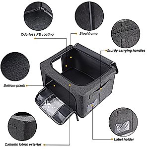 WONLIFE Folding Storage Box,Steel Frame Storage Box,Clear Collapsible Container,Foldable Cloth Storage Box,Closet Storage Bag,Stackable Storage Bins,Organizer/Handles/Window/Zipper(2-Pack,Darkgray,M)
