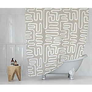Beige White Abstract Print Shower Curtain - Hand Painted Boho Pattern - Modern Minimalist Home Decor - Neutral Scandi Style Fabric Shower Curtain For Any Bathroom - 72x72 Inches (Neutral Lines)