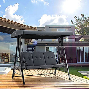 Mcombo 3 Seat Patio Swings with Canopy, Outdoor Porch Swing Chair with Stand, Adjustable Canopy Swing Sets for Backyard, Poolside, Balcony 4092 (Dark Grey)