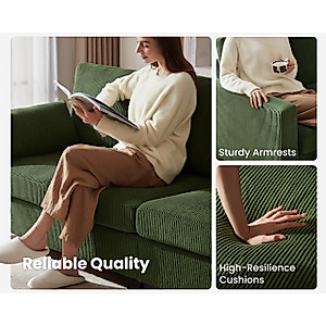 CHIC HOUSE Modular Sectional Sofa Corduroy Couch, Customizable U-Shaped Sofa with Storage Ottoman, Reversible Chaise for Living Room, Oversized L-Shaped Sofa Set (Green, 4 Seater Sectional)