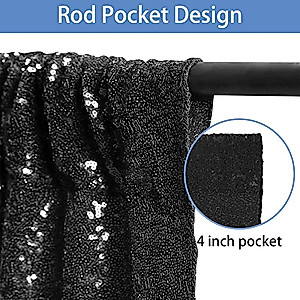 Hahuho Black Sequin Backdrop Curtain, 2PCS 2FTx8FT Glitter Backdrop Curtain for Parties, Christmas, Wedding, Party Decoration（2 Panels, 2FT x 8FT, Black