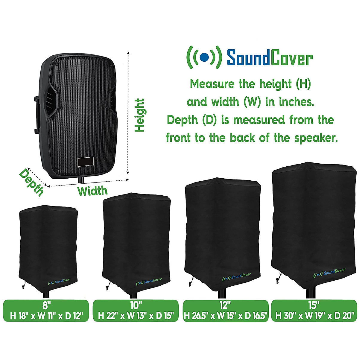 15 Inch PA/DJ Lightweight Powered Speaker Cover Bag in Black for Stand Mounted Speakers - Over the top fit, Water Resistant (not Waterproof), 50 UV Protection - Check Dimensions Before Ordering!