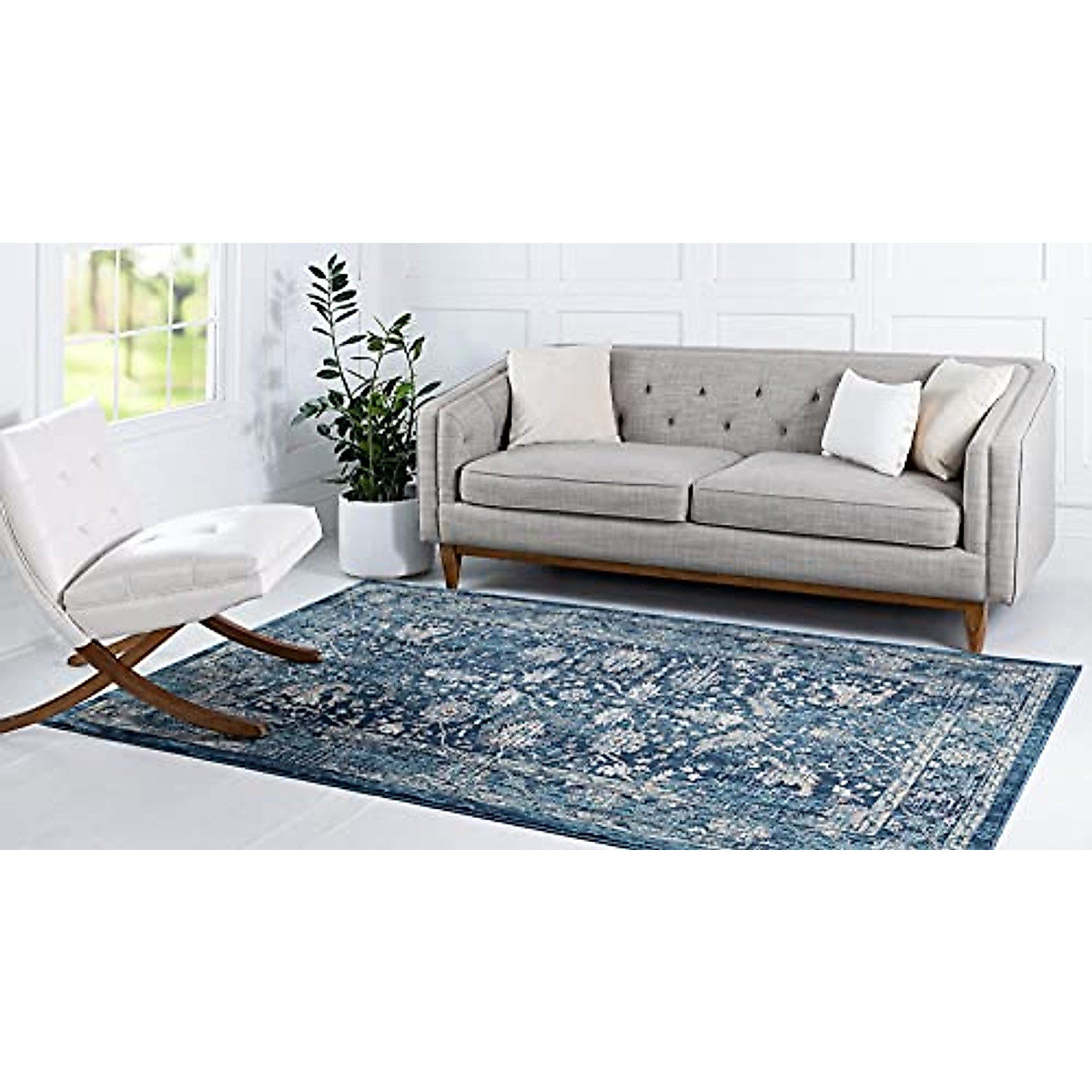 Unique Loom Oslo Collection Traditional Botanical Navy Blue Area Rug (6' x 9')