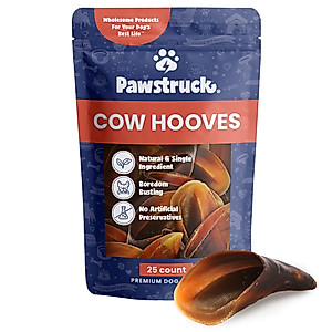 Pawstruck Natural Cow Hooves for Dogs - Made in The USA Long Lasting Beef Hoof Dental Treat Chews - No Artificial Preservatives - 25 Count - Packaging May Vary