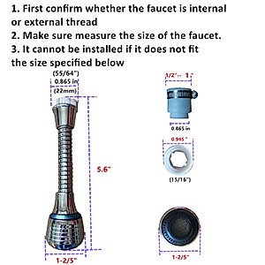 Flexible Faucet Sprayer Attachment 360 ° Kitchen Sink Aerator Extender ABS Polished Chrome for Cold Hot Water (Silver）