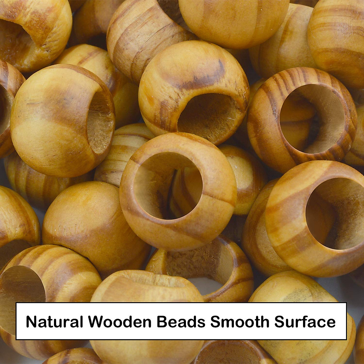 Natural Wooden Beads, 100 Pieces 20mm Diameter Round Loose Spacer Beads Large Hole (10mm) Wooden Craft Beads with Beautiful Grain for DIY Handmade Decorations