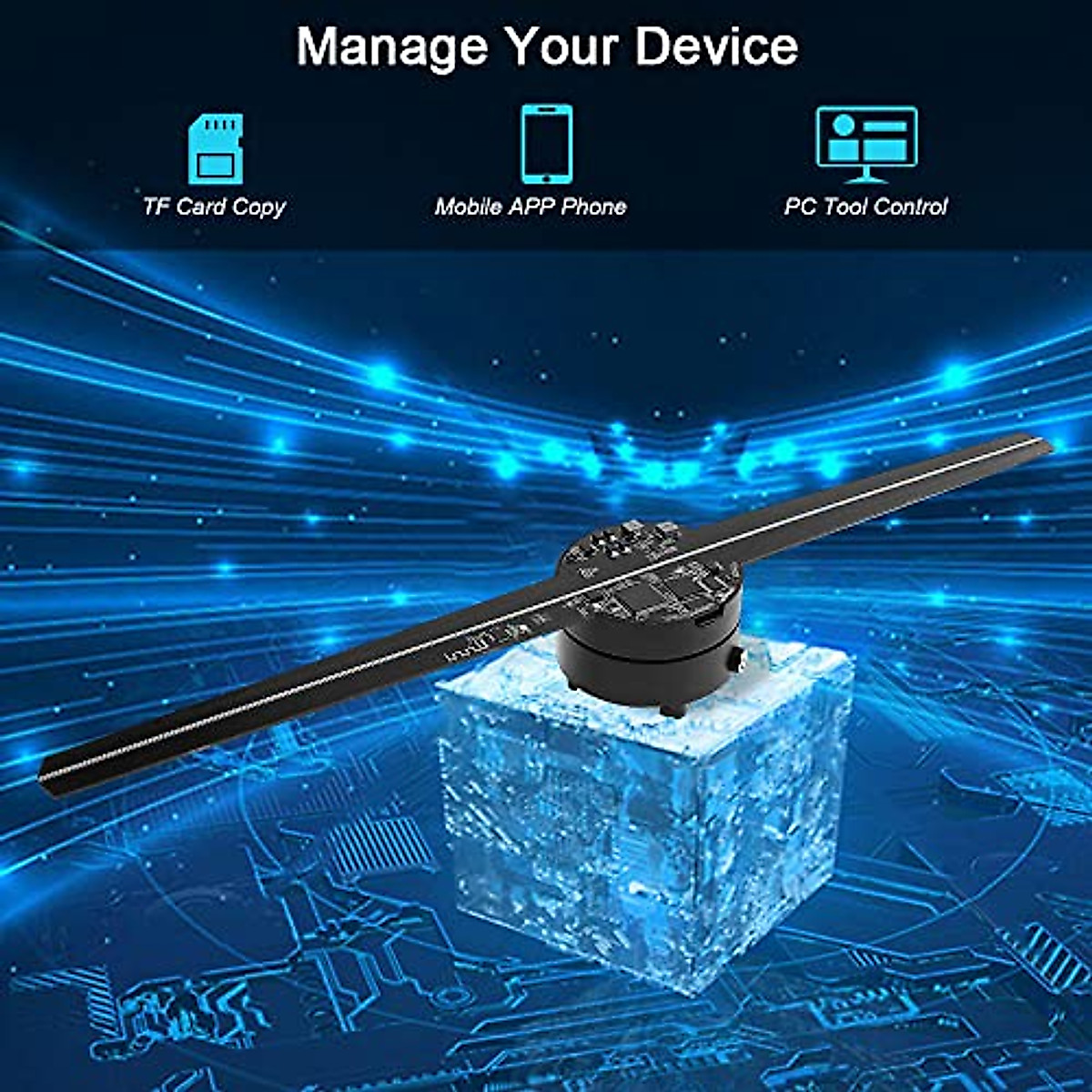 WISVANAI 3D Hologram Fan Projector, WiFi Control Holographic Advertising Display Fan with 384 LED Beads, 16.5inch Bluetooth Speaker Supported Video Projector