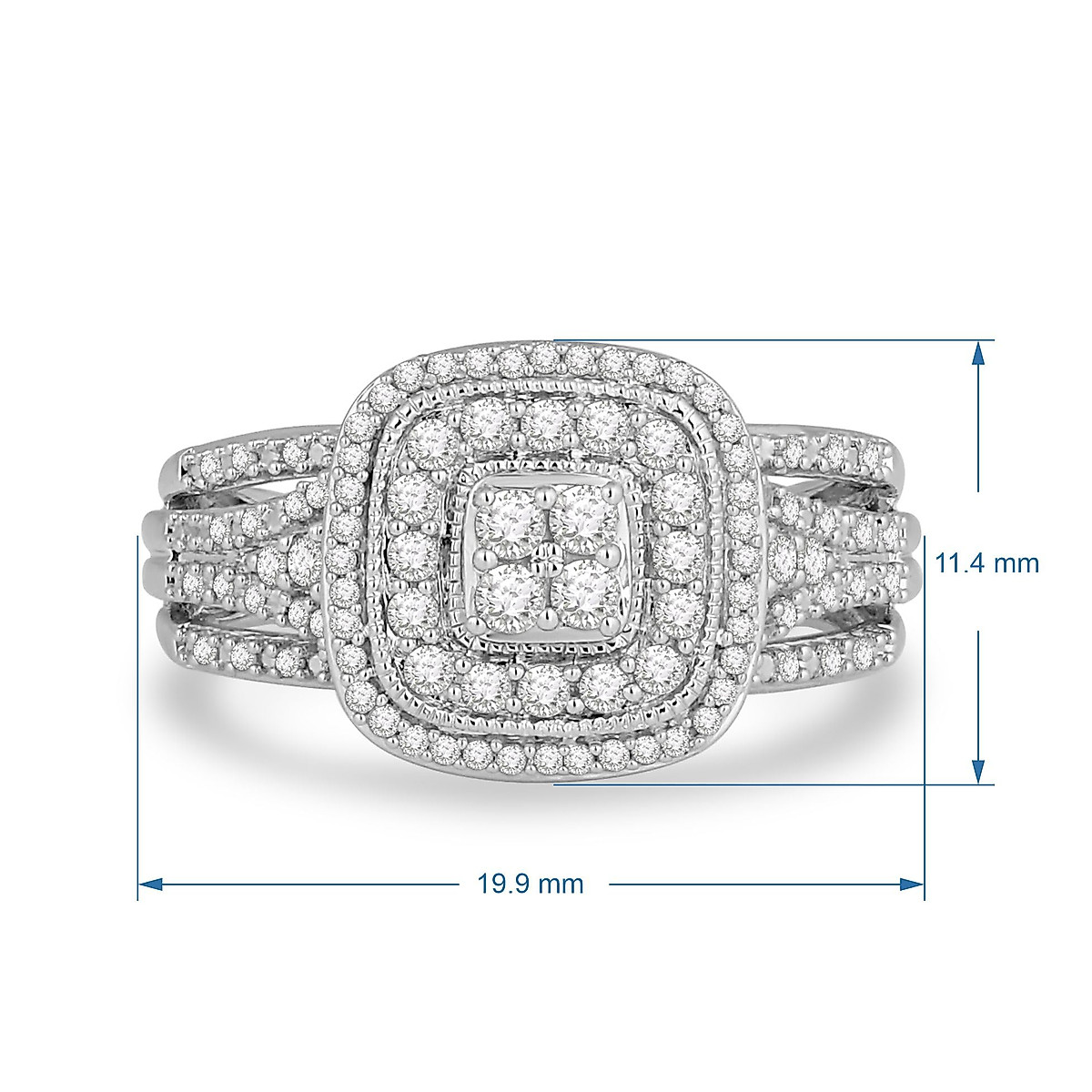 Jewelili Sterling Silver 1/2 Cttw Natural White Round Diamond Engagement Ring Size 7