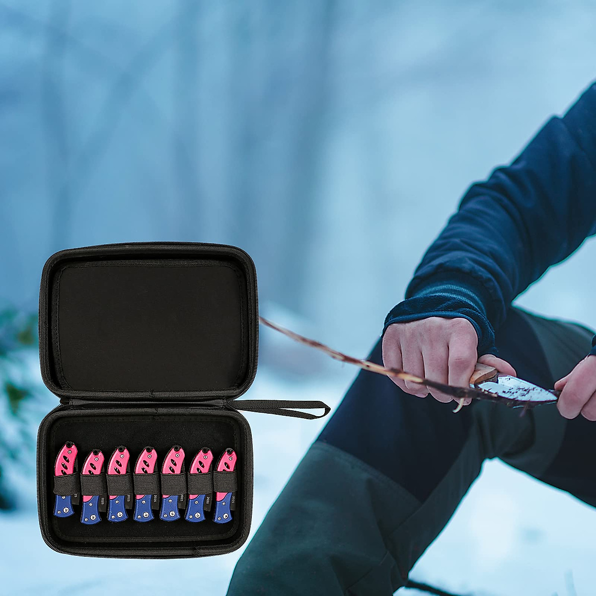 Pocket Knife Display Case with 14 Slots, Knife Case, Folding Knife Holder Organizer, Butterfly Knife Storage Carrier, Knives Collection Protector for Survival Tactical Outdoor EDC Mini Knife