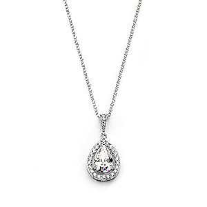 Mariell Cubic Zirconia Crystal Bridal Necklace, Teardrop Pendant, Prom Wedding Jewelry Gift for Women