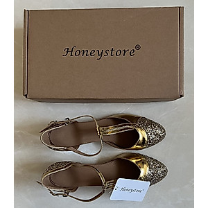 Honeystore Women's Glitter Sequin Mary Jane Latin Ballroom Dance Shoes 1920s Prom Salsa Performance Gold 9.5 B(M) US