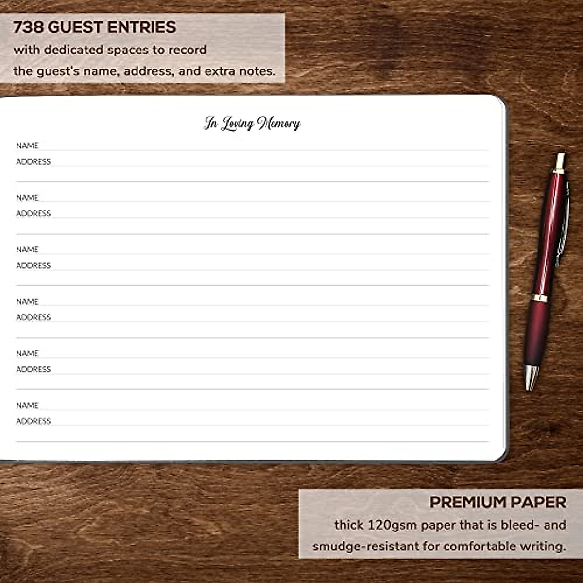 Skyline Funeral Guest Book for Memorial & Funeral Services – in Loving Memory Guest Sign in Book for Funerals – 738 Guest Entries with Name & Address, 129 Pages, Hardcover, 10x7″ (Grey)