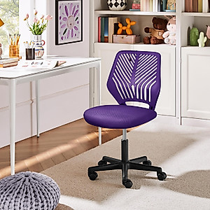 Yaheetech Students Cute Desk Chair Low-Back Armless Study Chair w/Lumbar Support Adjustable Swivel Chair in Home Bedroom School, Purple