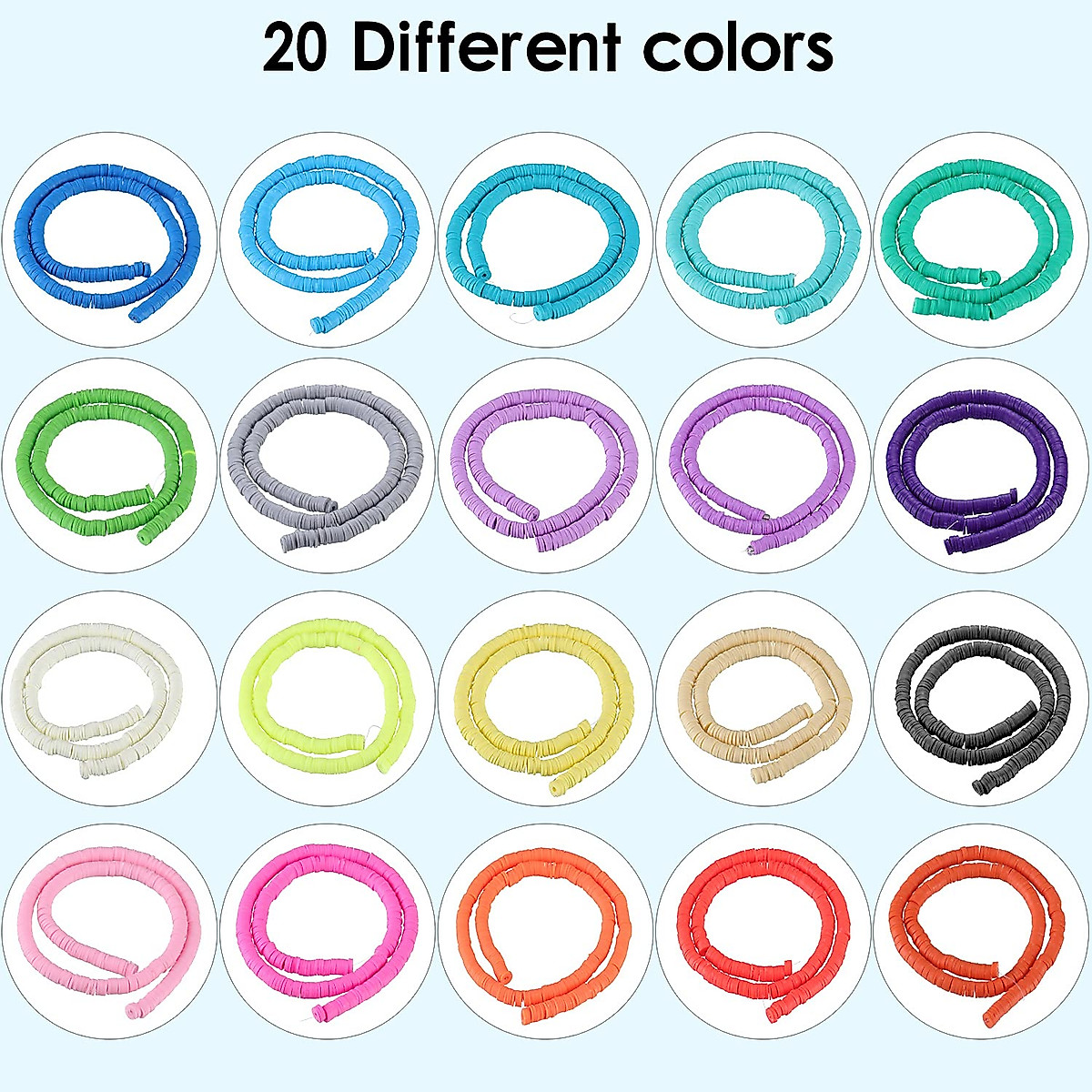 8000 Pieces 20 Strands Polymer Clay Beads Disc Flat Heishi Beads Round Vinyl Handmade Spacer Beads for Making Jewelry Necklace Bracelet DIY Crafts