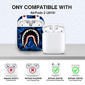 CULIPPA for AirPods 2 Case Cover Shark Mouth Camo Style Pattern Design for Airpods 2nd Generation Silicone Protective Case Shockproof for Women Girls with Keychain for Apple Airpods 2/1 Charging Case