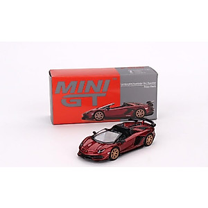 True Scale Miniatures Model Car Compatible with Lamborghini Aventador SVJ Roadster (RHD) (Rosso Efestos) Limited Edition 1/64 Diecast Model Car MGT00506