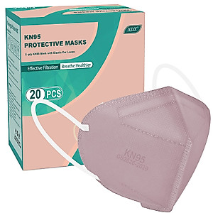 XDX KN95 Face Masks, Individually Wrapped Pink Mask for Men and Women, 5 Layers Breathable & Comfortable Face Masks Disposable, Filter Efficiency ≥95% (Medium Size-20 Pack)