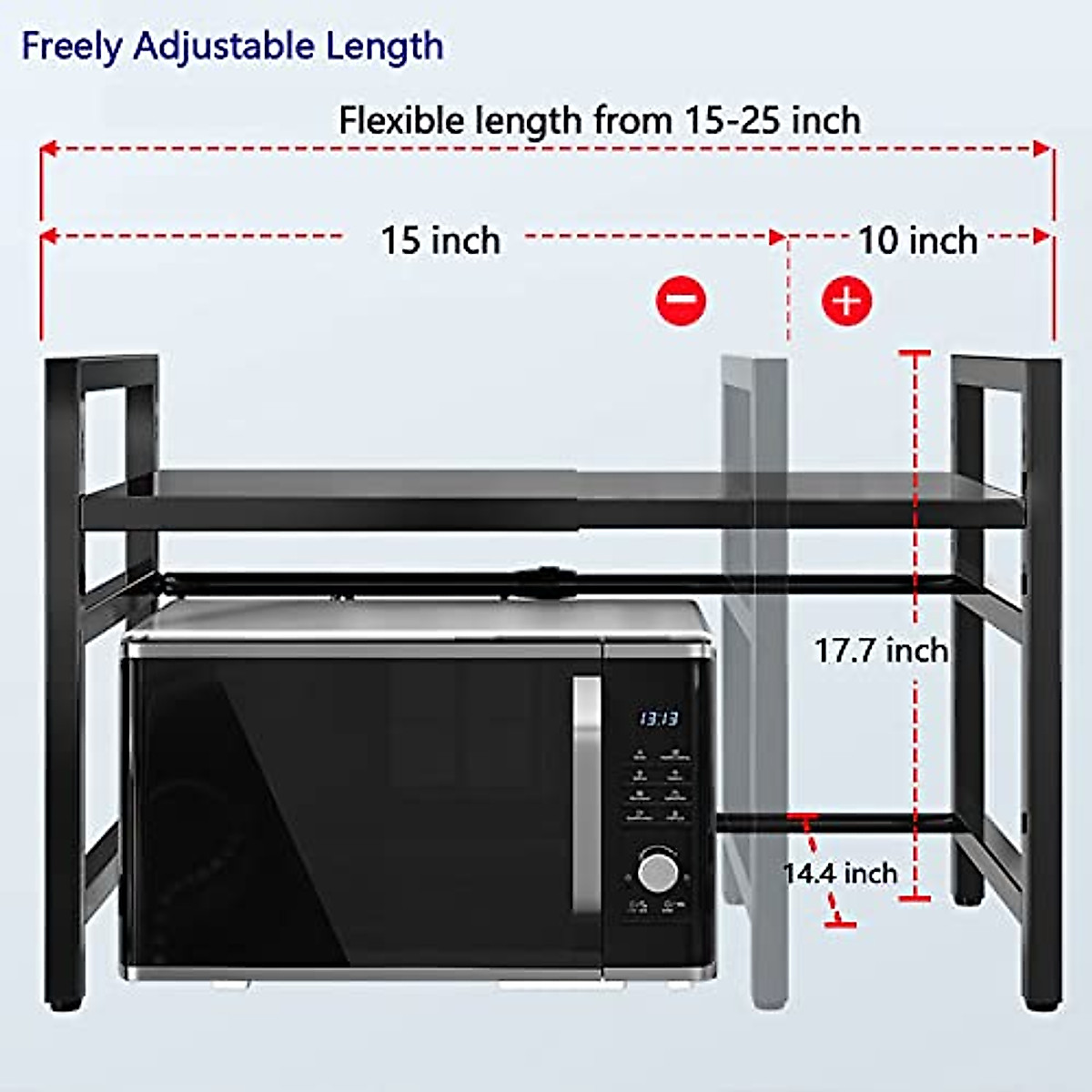 SIMCAS Extendable Microwave Oven Rack, 2-Tier Microwave Stand/Toaster Shelf Heavy Duty Kitchen Countertop Organizer Shelf, 160lbs Weight Capacity, Easy Installation Carbon Steel Upgraded Bearing,Black
