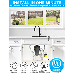 BESTILL Garbage Disposal Air Switch Kit - UL Listed, Cordless Sink Top Push Button for Food Waste Disposer, Brass Cover(Matte Black)
