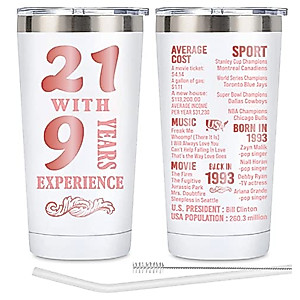 Henghere 30th Birthday Gifts for Women, 30th Birthday Gift for Friend, Mom，Sister, Wife, Aunt, Coworker, Happy 30 Year Old Birthday Decorations Women | Thermos Cup - White