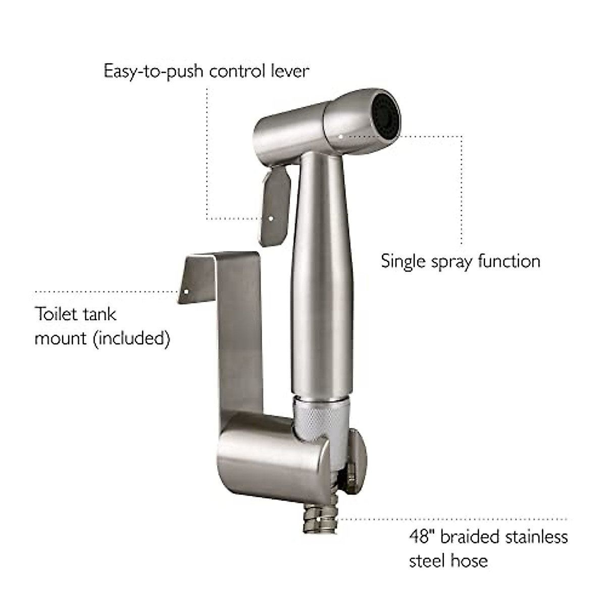 Design House 588913-SS Modern Single-Function Dual-Mount Hand Held Bidet Sprayer for Bathroom, Stainless Steel