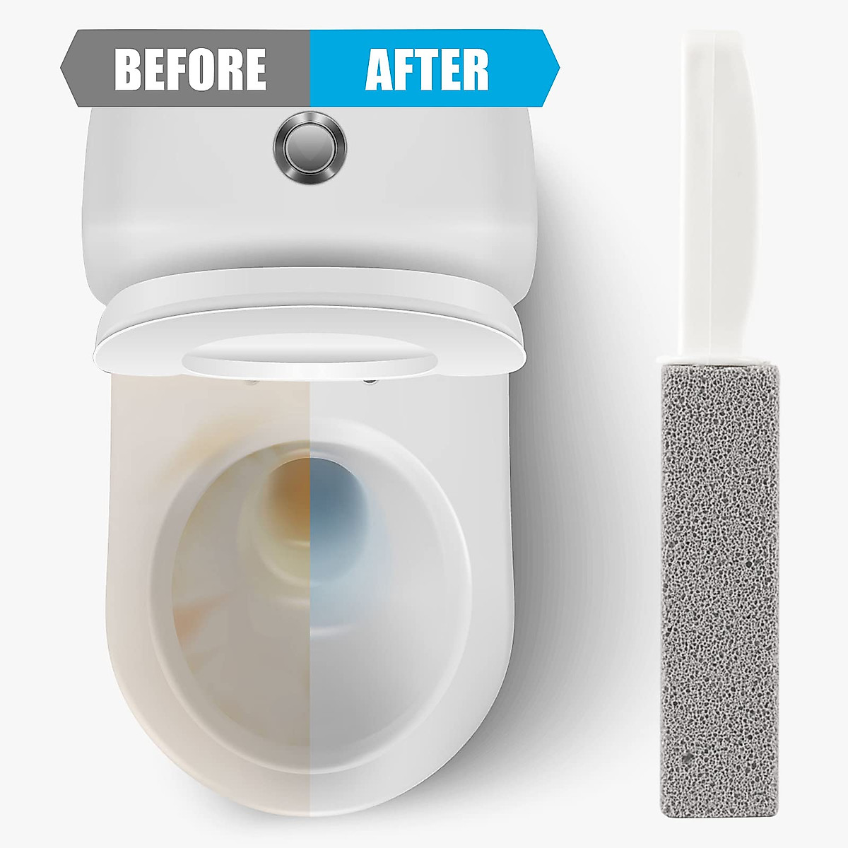 Pumice Stone Toilet Bowl Cleaner with Handle - Pumice Stone for Toilet Cleaning - Stain Remover - Also Cleans Limescale, Hard Water Rings, Tiles, Iron and Rust, Household Cleaning 4 Pack