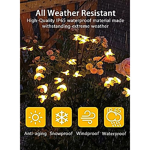 Solar Garden lights, Newest Solar Bee Firefly Lights with 1200mAH Battery, Swaying by Wind, Solar Outdoor Lights with Flexibility Iron Wire, Waterproof Firefly Lights Decor for Patio Yard(2 Pack)