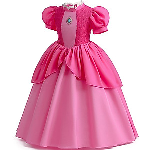 Zalongye Princess Peach Costume Dress for Girls cosplay Halloween Party Dress Up princess peach Dress（110）