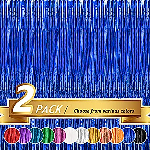 BTSD-home Blue Foil Fringe Curtain, Metallic Photo Booth Backdrop Tinsel Door Curtains for Wedding Birthday Bridal Shower Baby Shower Bachelorette Christmas Party Decorations(2 Pack, 6ft x 8ft)